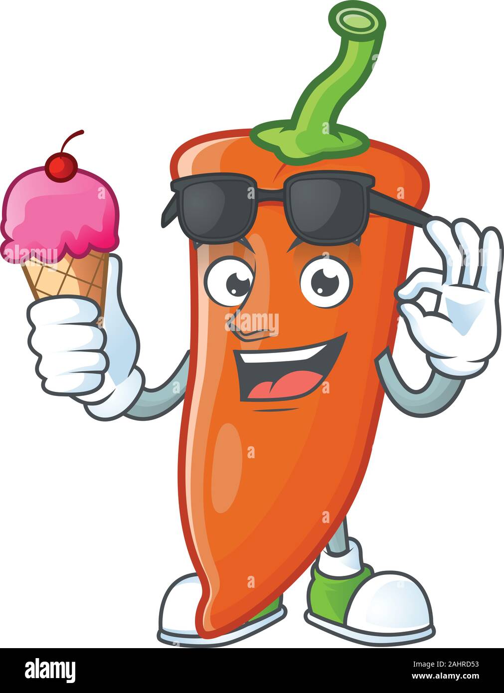 Cute orange chili cartoon character with ice cream Stock Vector Image ...