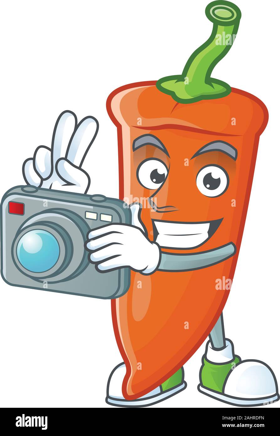 Smart Photographer orange chili cartoon mascot with a camera Stock ...