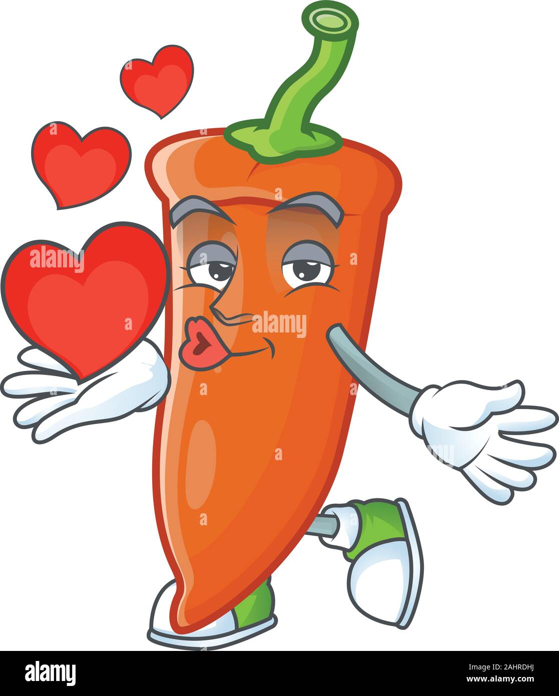 Happy orange chili cartoon character mascot with heart Stock Vector ...