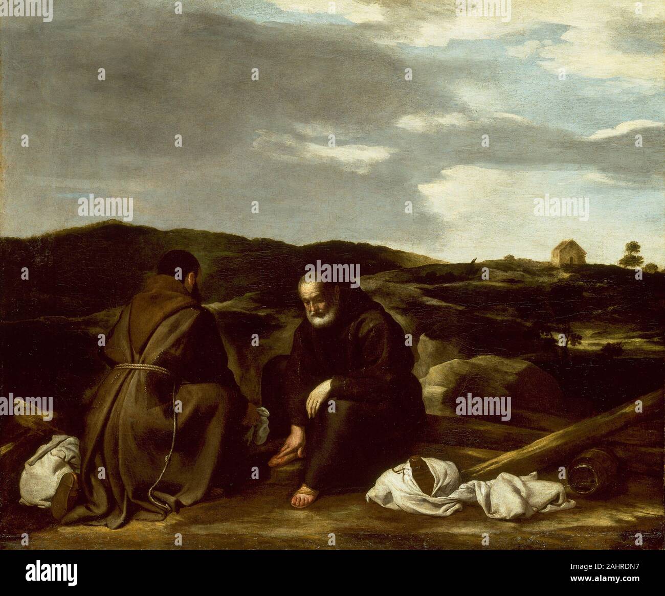 Two Monks in a Landscape. 1640–1650. Italian. Oil on canvas Stock Photo ...