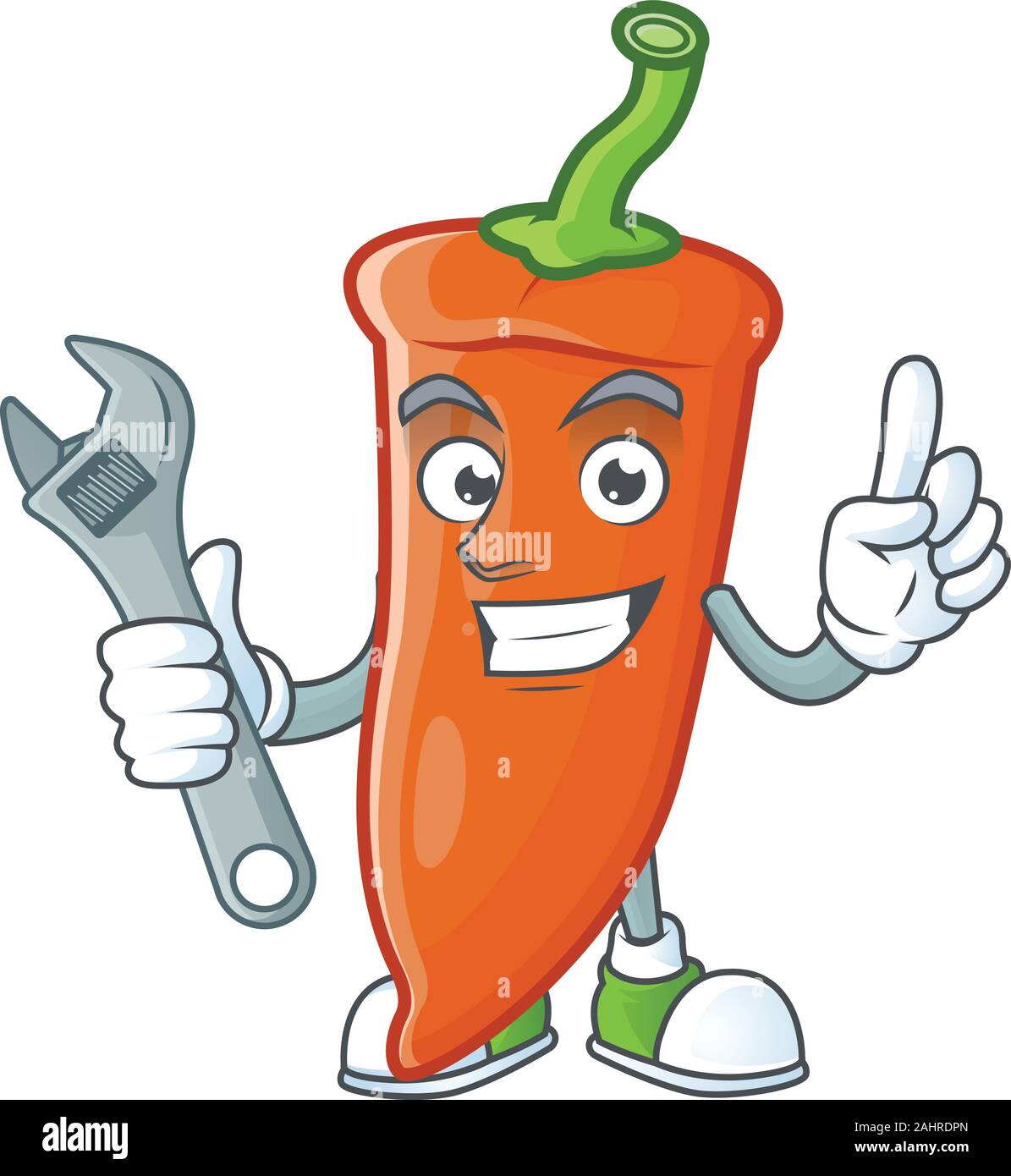 Smart and Professional Mechanic orange chili cartoon character Stock ...