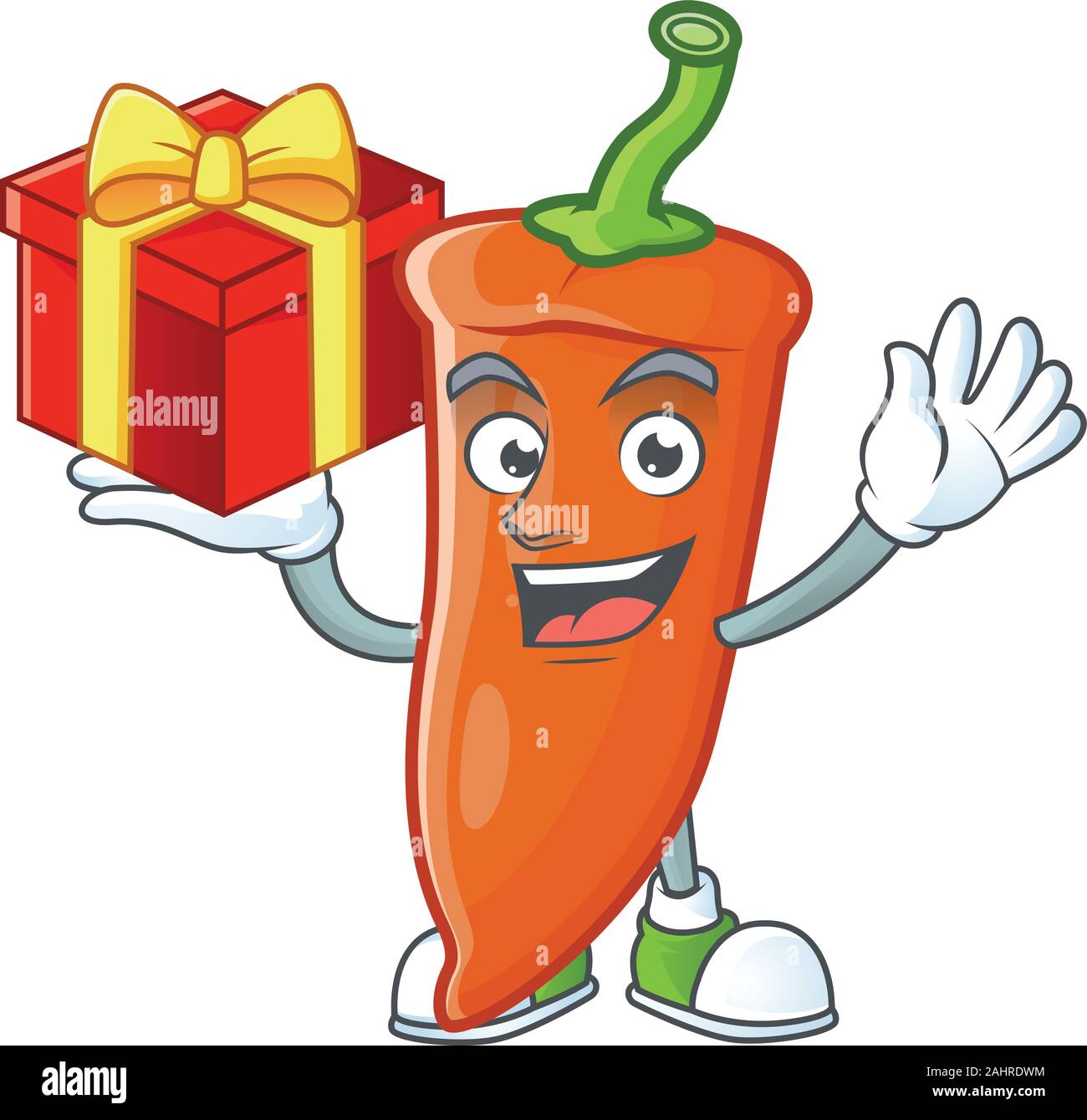Orange chili cartoon character with a box of gift Stock Vector Image ...