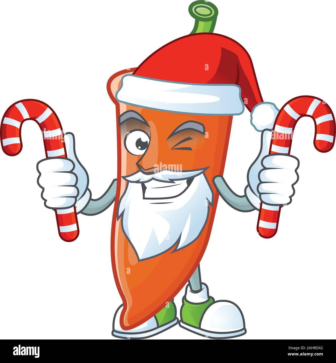 Orange chili Cartoon character in Santa Claus with candy Stock Vector ...