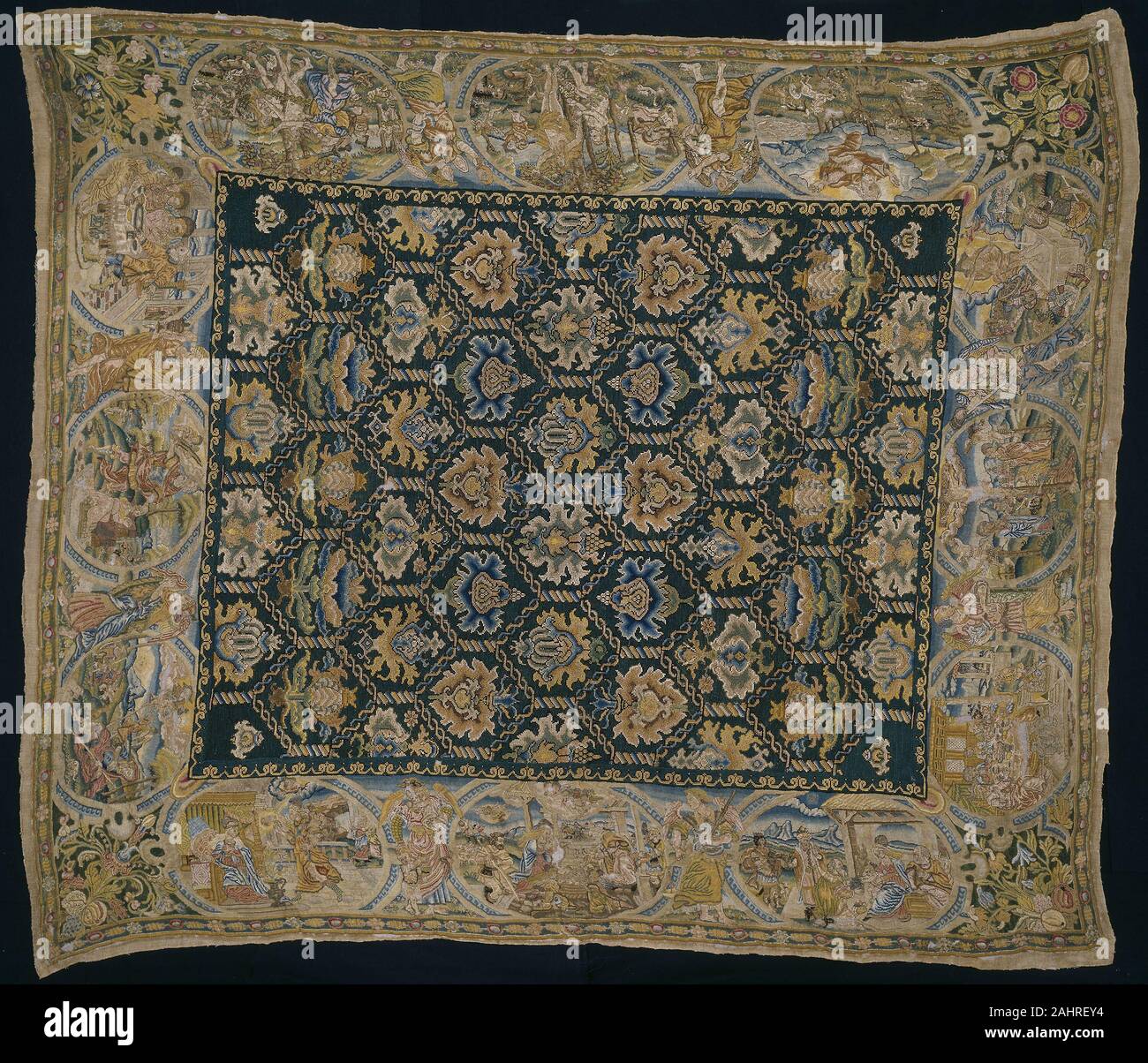 Table Carpet. 1600–1610. Germany. Linen, plain weave; embroidered with ...