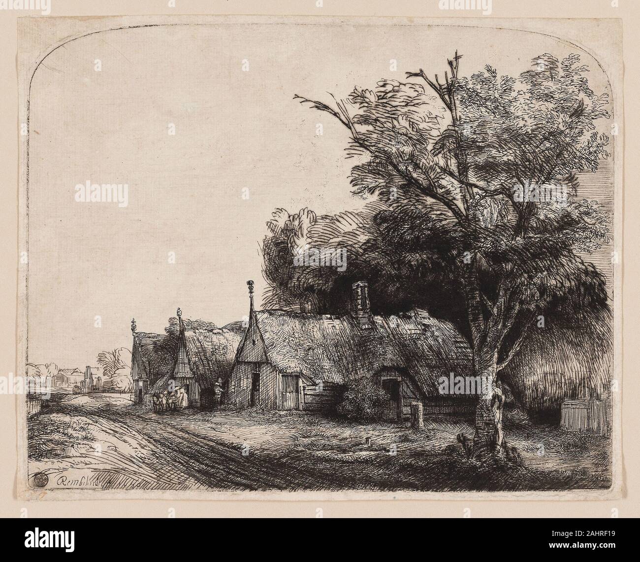 Rembrandt van Rijn. Landscape with Three Gabled Cottages Beside a Road ...