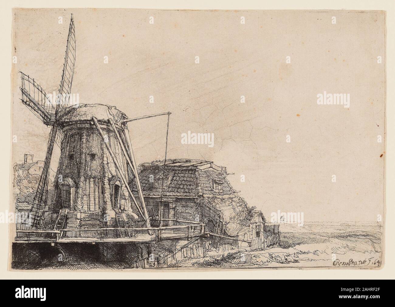 Rembrandt van Rijn. The Windmill. 1641. Holland. Etching on ivory laid ...