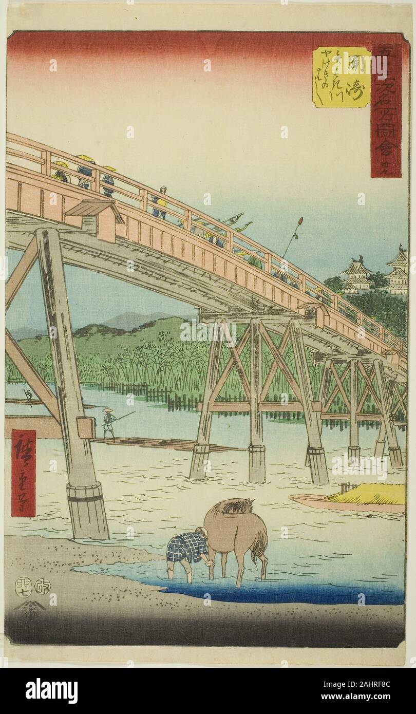 Utagawa Hiroshige. Okazaki Yahagi Bridge on the Yahagi River (Okazaki ...