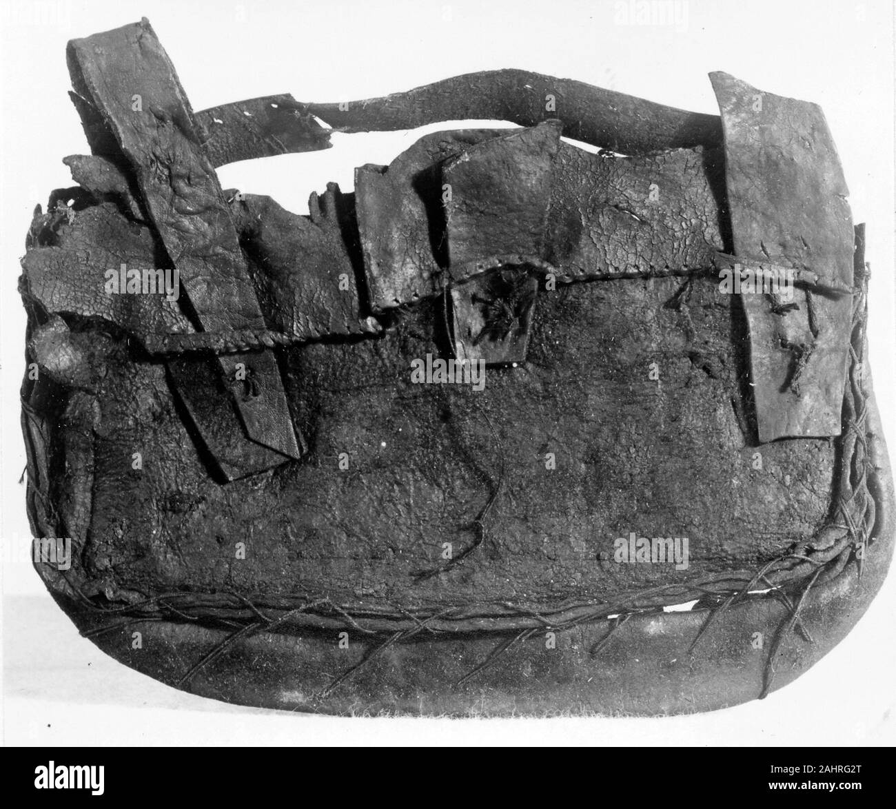 Bag. 1501–1600. England. Tooled leather with front cut out by cutpurse ...