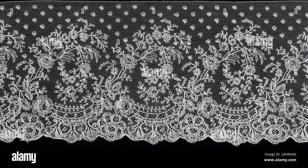 Border. 1850–1859. Mechlin. Cotton and linen, bobbin straight lace of a ...