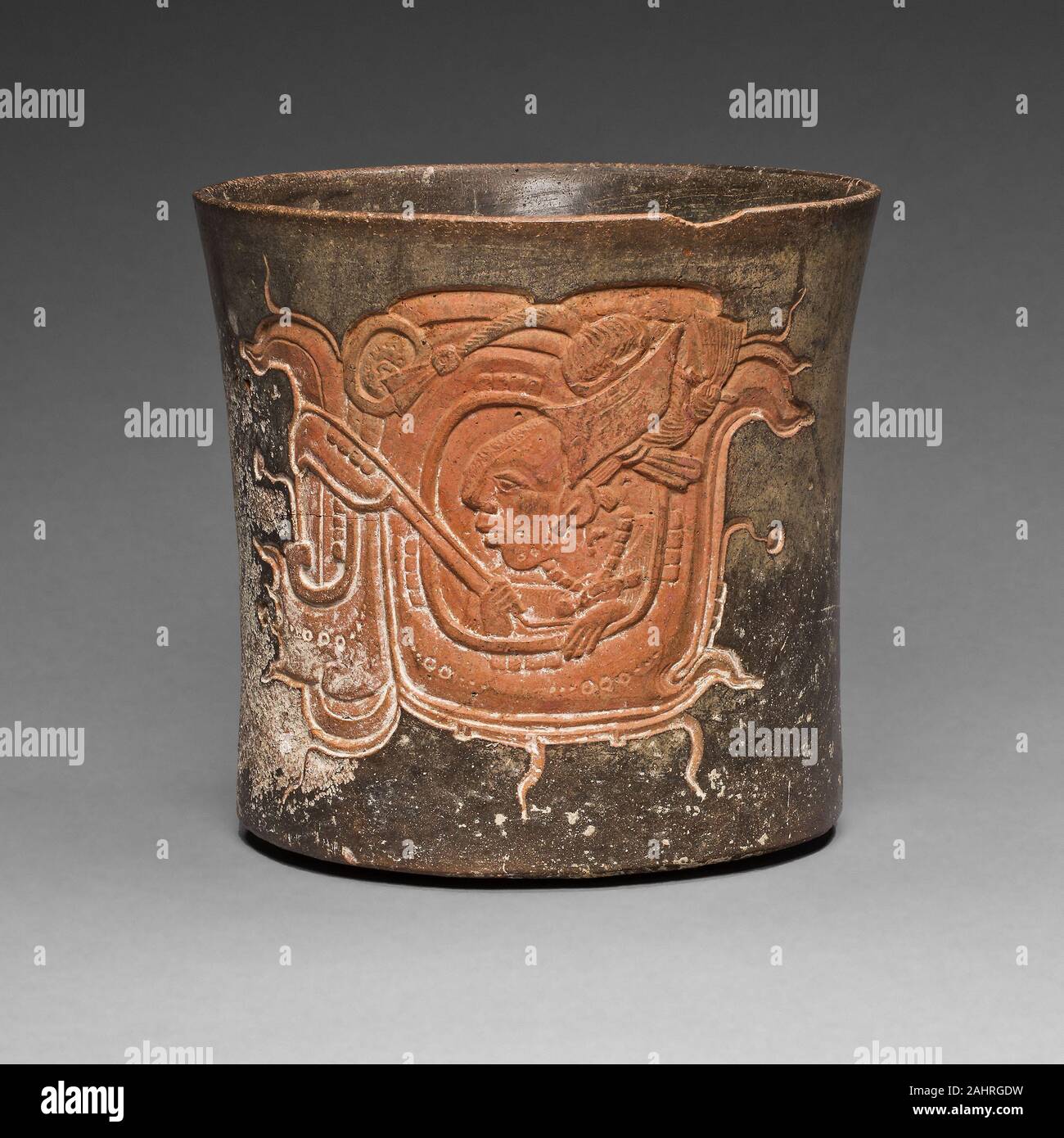 Maya. Carved Vessel Depicting a Lord Wearing a Water-Lily Headdress ...