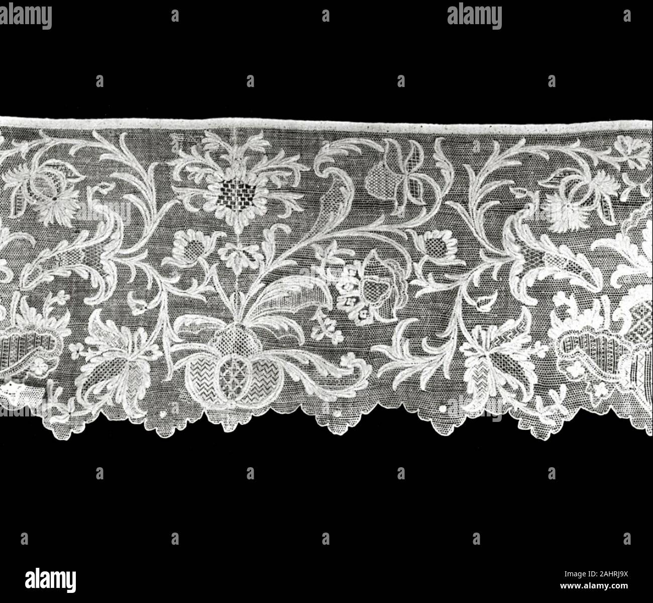 Flounce. 1801–1900. Germany. Linen, plain weave; embroidered with linen ...