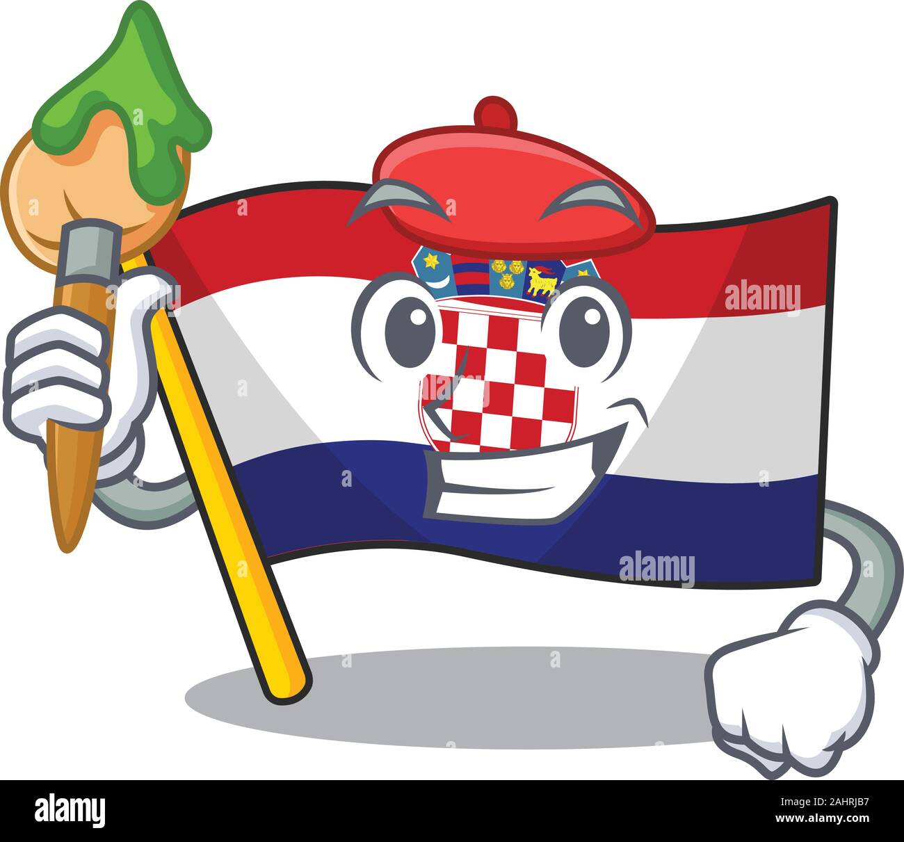 Funny flag croatia Scroll Artist cartoon character holding brush Stock ...