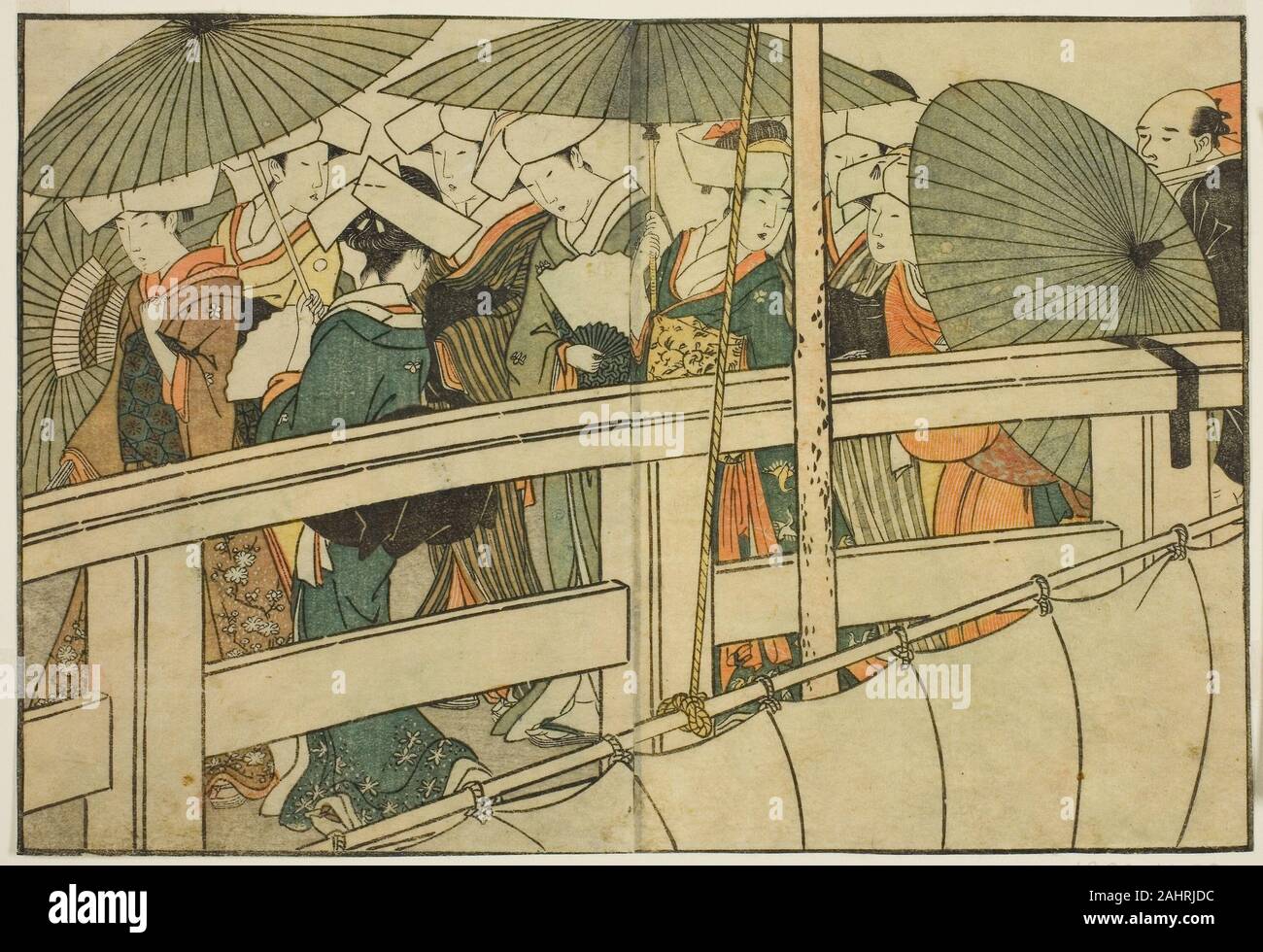 Kitagawa Utamaro. Crossing a Bridge in Summer, from the illustrated ...