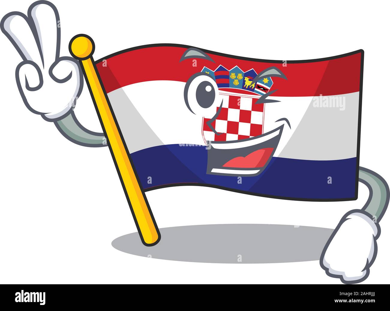 Funny flag croatia Scroll cartoon Character with two fingers Stock ...