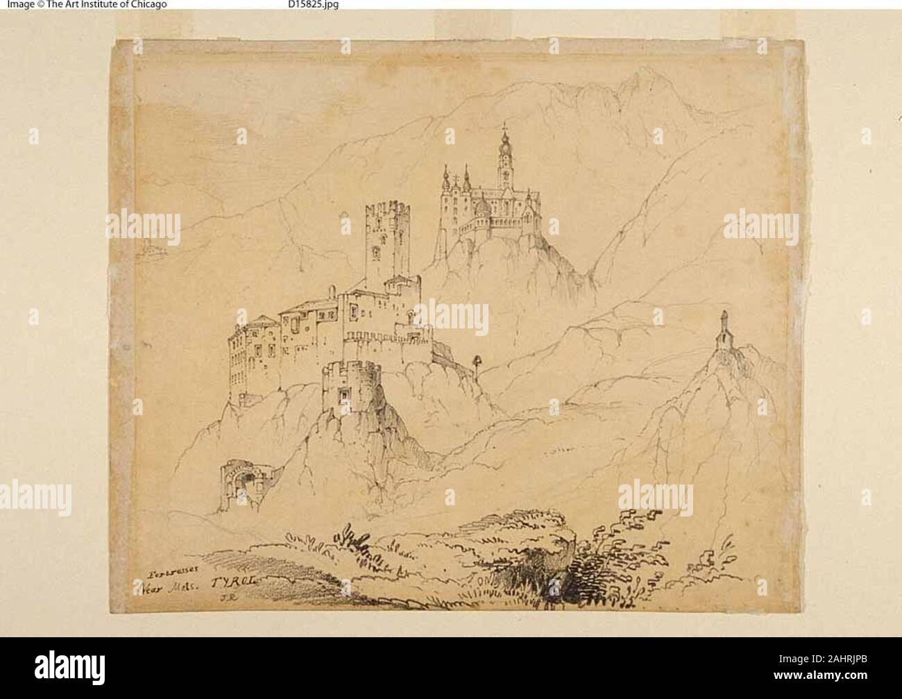 John Ruskin. Fortresses in Tyrol, near Mals (recto); Castle in Lenzburg ...