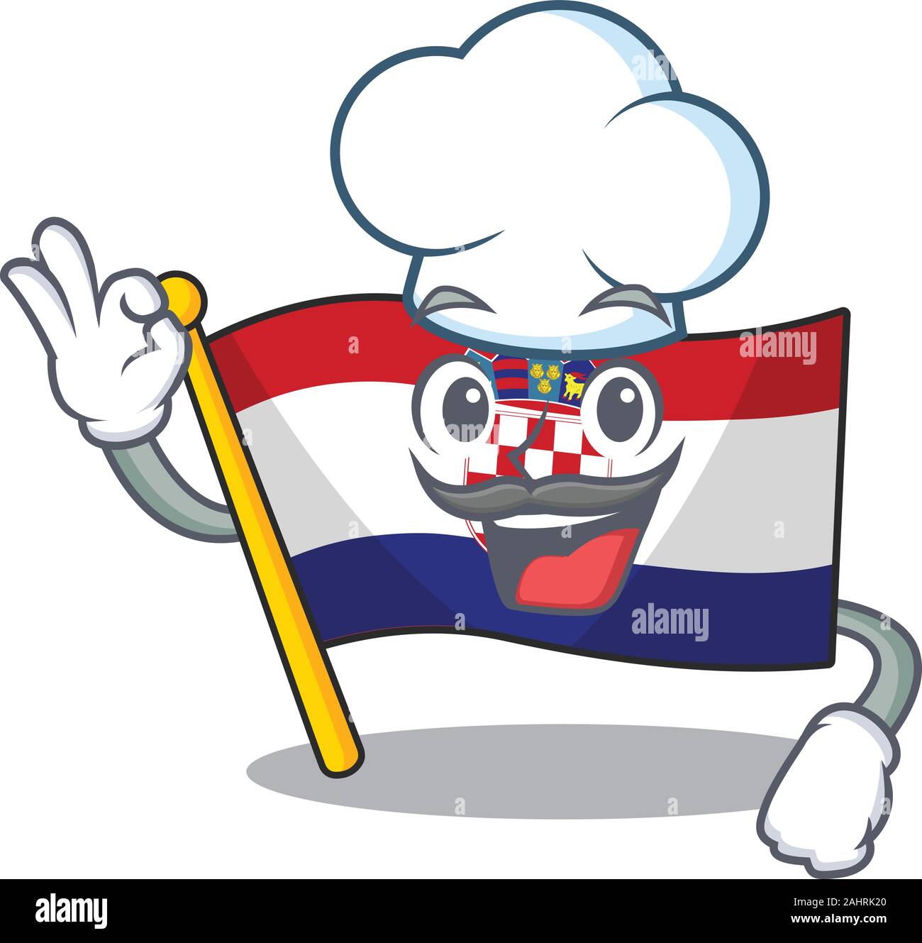 Funny Chef flag croatia Scroll cartoon character wearing white hat ...