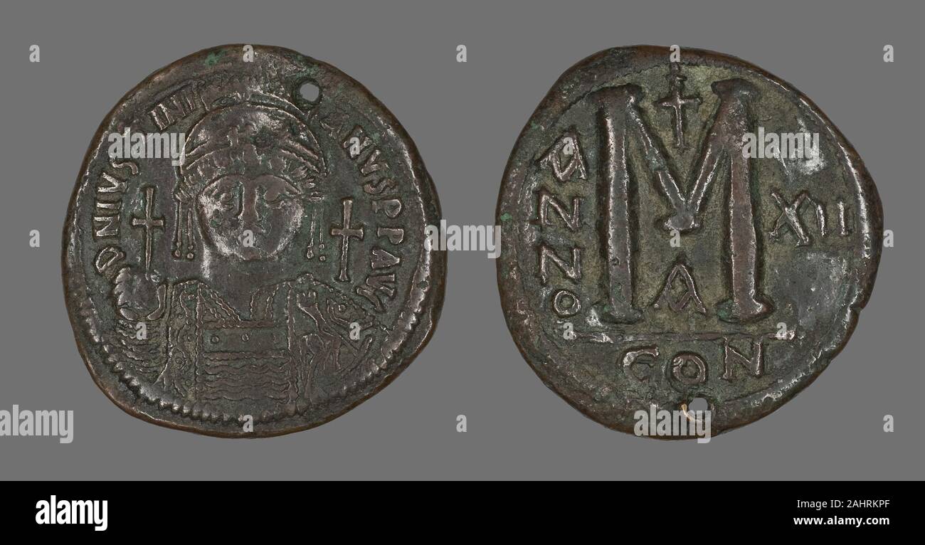 Byzantine. Follis (Coin) Portraying the Emperor Justinian I. 538 AD–539 ...