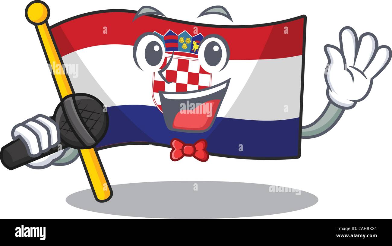 Cute cartoon Singing flag croatia Scroll with a microphone Stock Vector ...