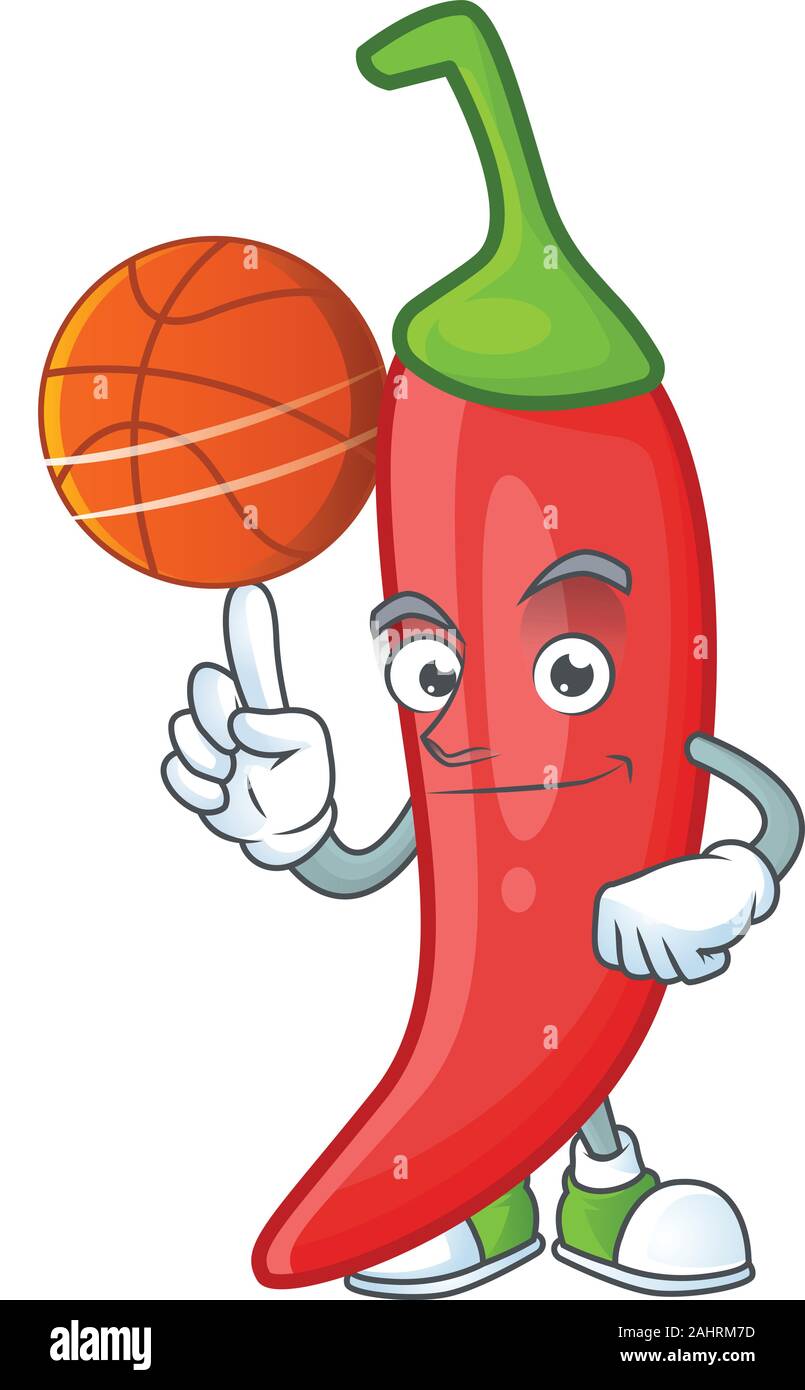 Happy face red chili cartoon character playing basketball Stock Vector ...