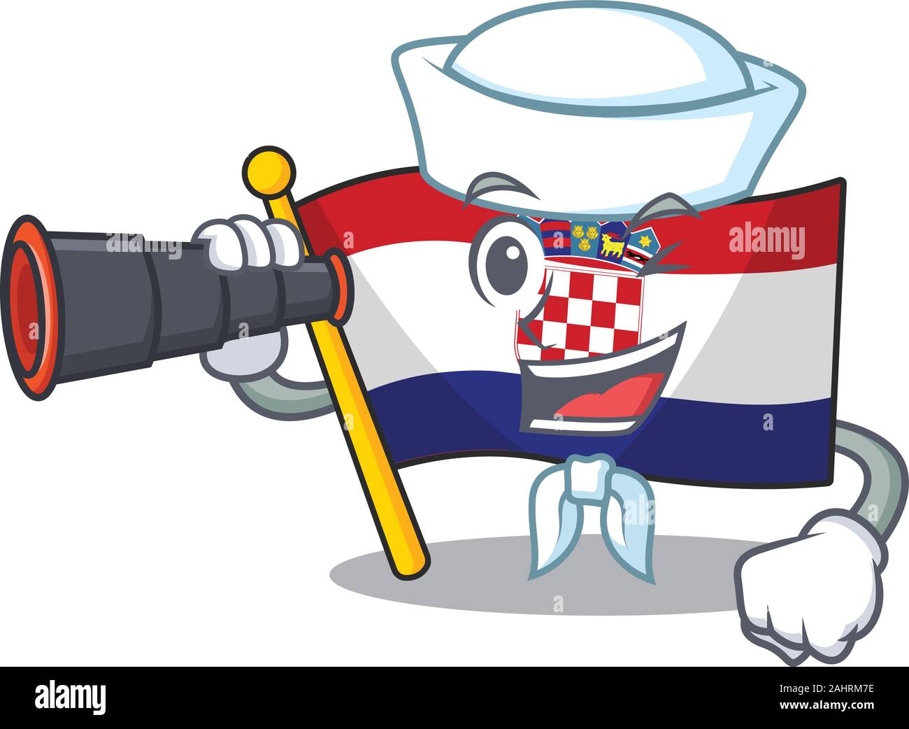 happy Sailor flag croatia Scroll cartoon design with binocular Stock ...