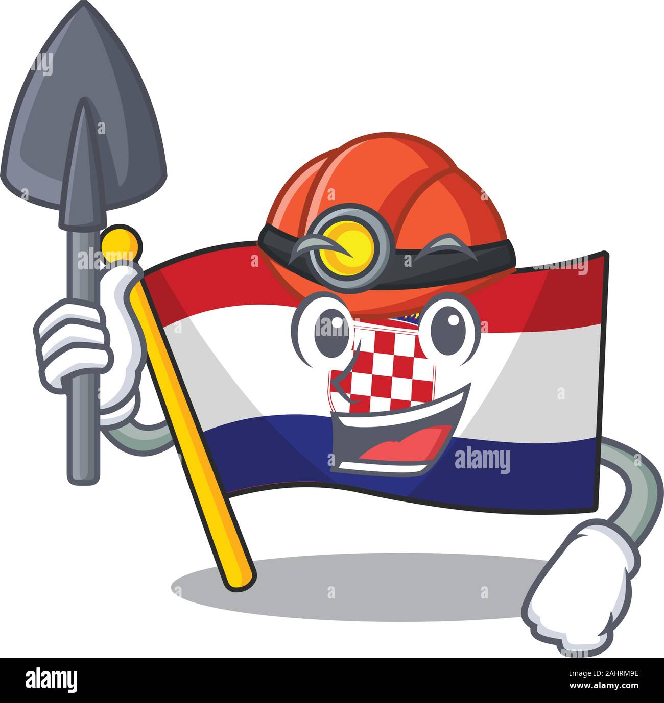 Cool confident Miner flag croatia Scroll cartoon character design Stock ...