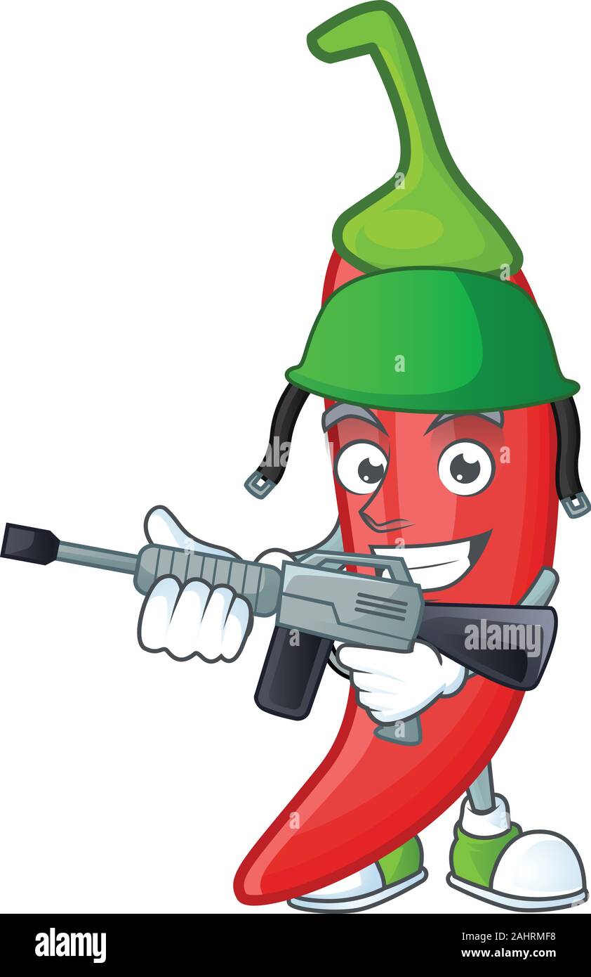 A mascot of red chili as an Army with machine gun Stock Vector Image ...