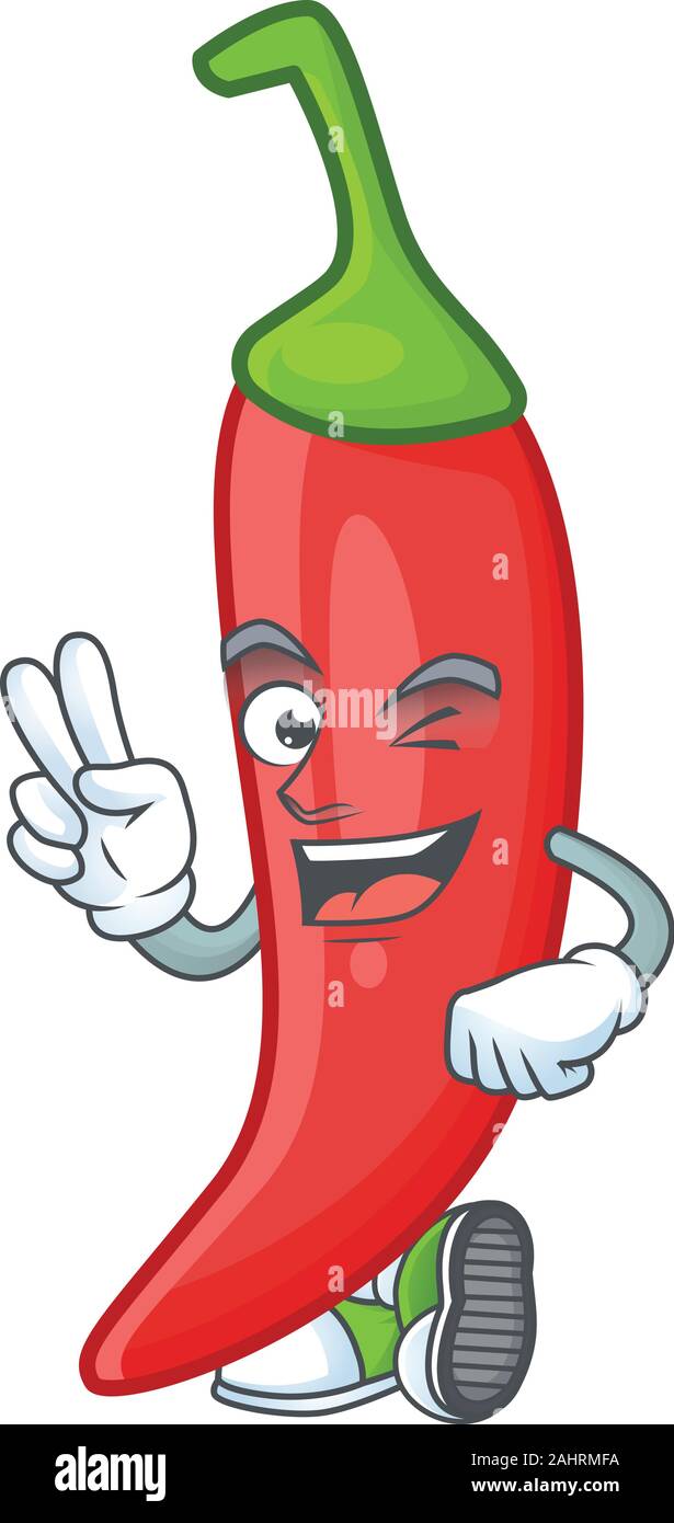Red chili cartoon mascot style with two fingers Stock Vector Image ...