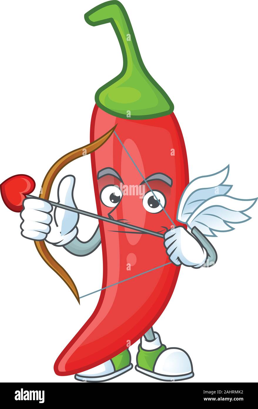 cartoon character of red chili Cupid having arrow and wings Stock ...