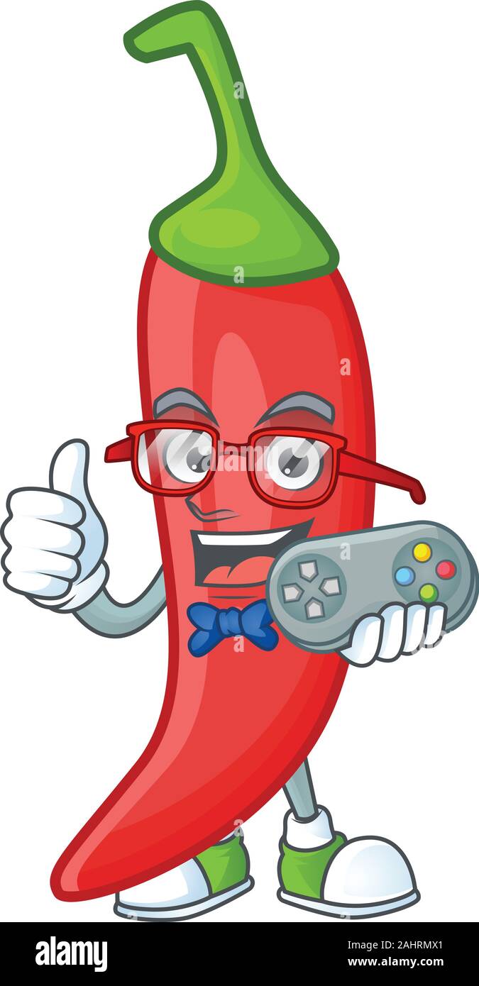 cool geek gamer red chili cartoon character design Stock Vector Image ...