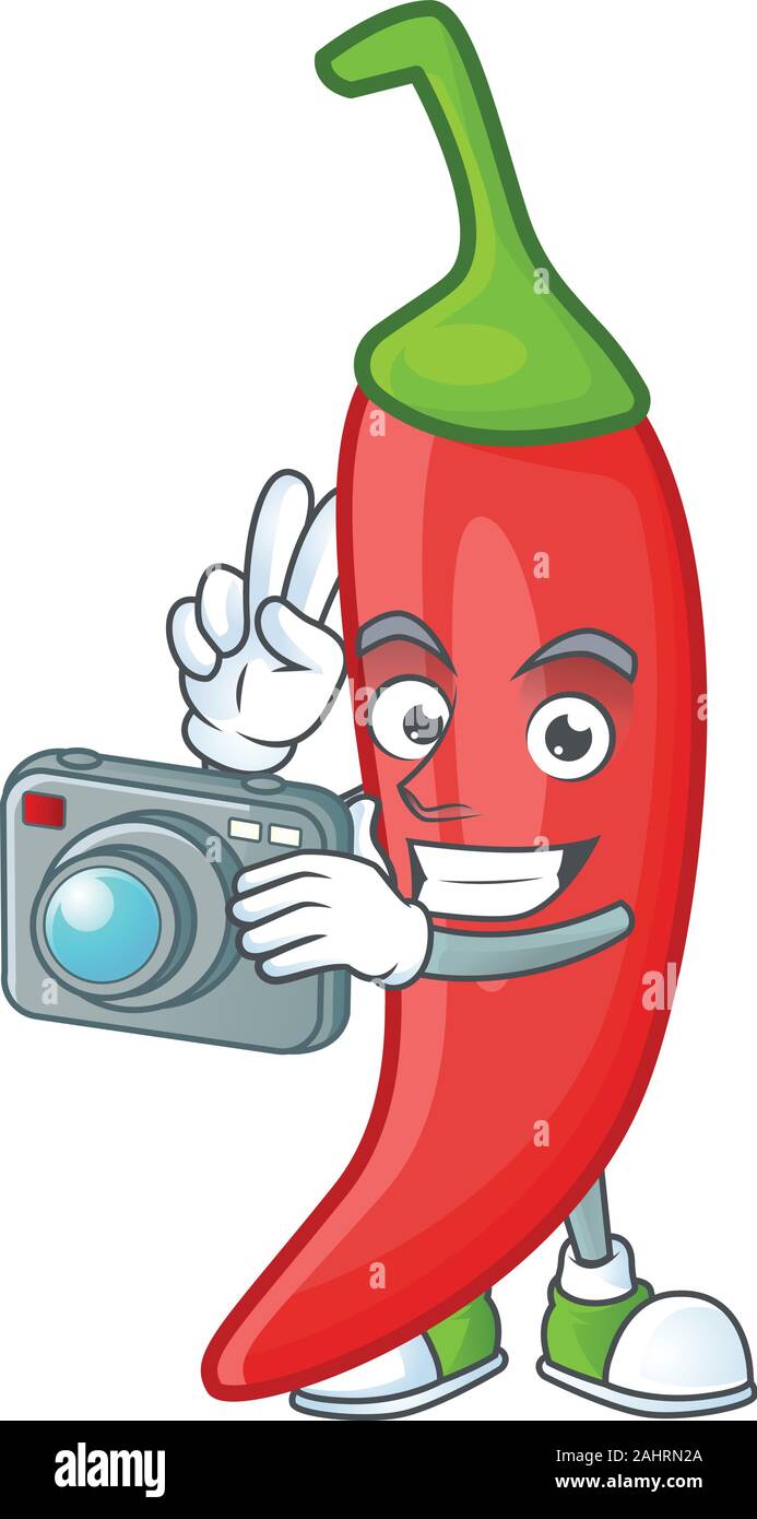 Smart Photographer red chili cartoon mascot with a camera Stock Vector ...