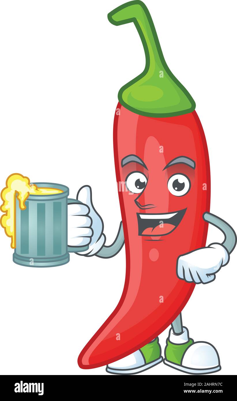 Happy face red chili with a glass of beer Stock Vector Image & Art - Alamy