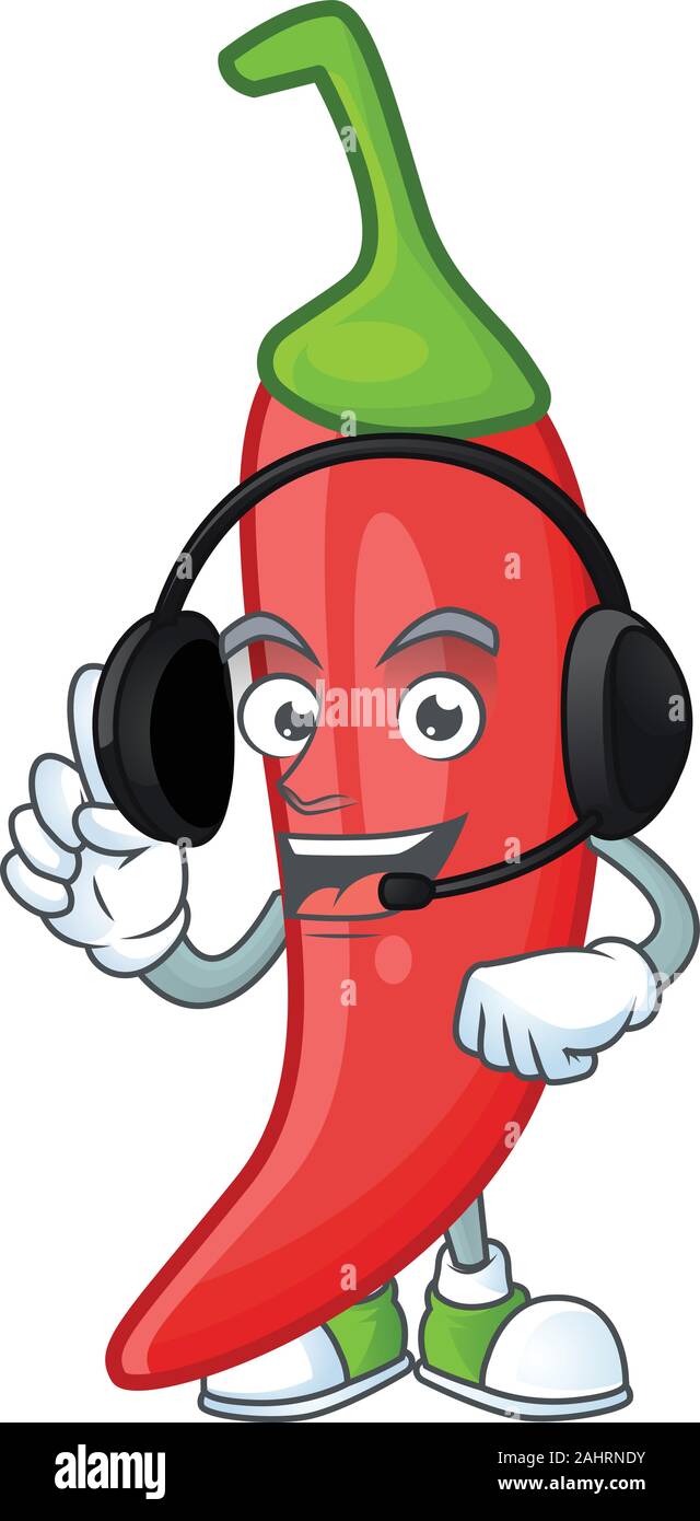Red chili cute cartoon character design with headphone Stock Vector ...