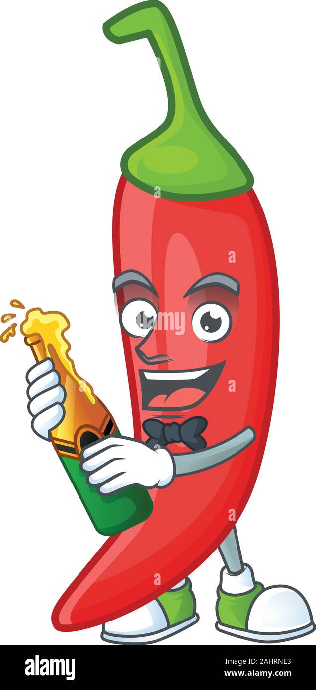 Happy red chili with beer cartoon character design Stock Vector Image ...