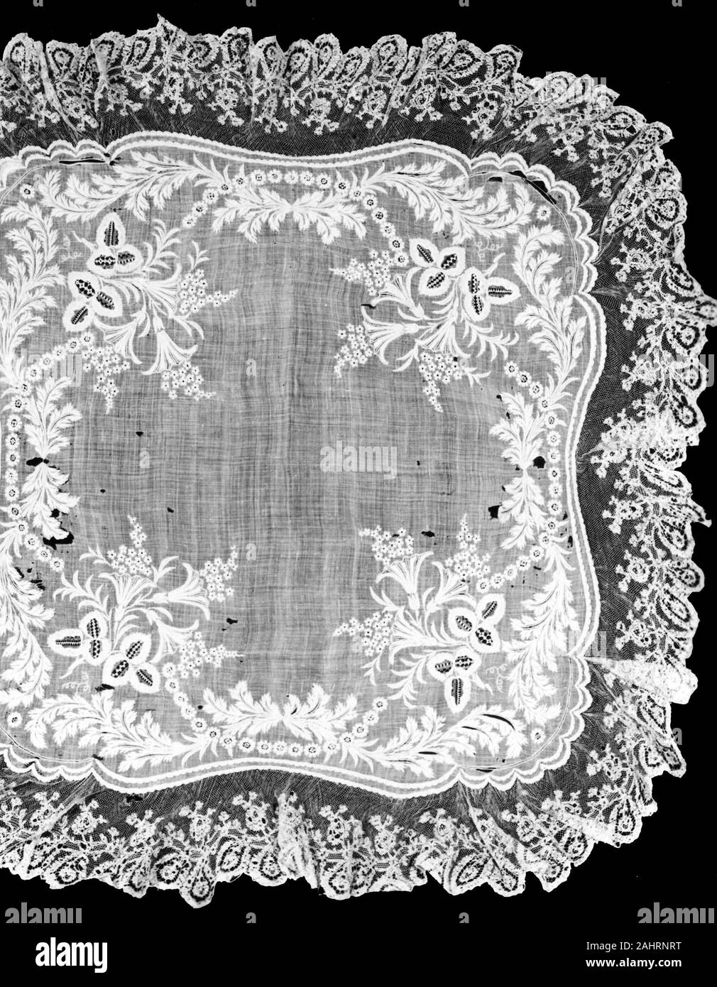 Handkerchief. 1850–1875. France. Linen, plain weave; cut work ...