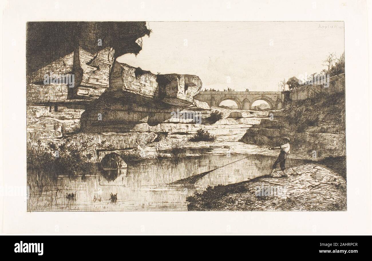 Adolphe Appian. Bridge at Hautville. 1870. France. Etching on ivory ...