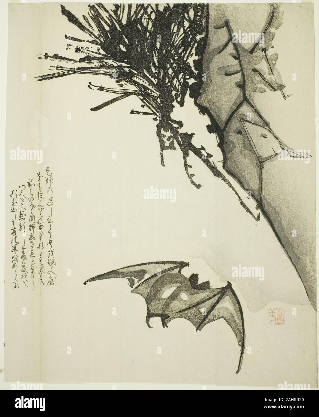 Issho. A Bat Flying near a Pine Tree. 1801–1900. Japan. Woodblock print ...