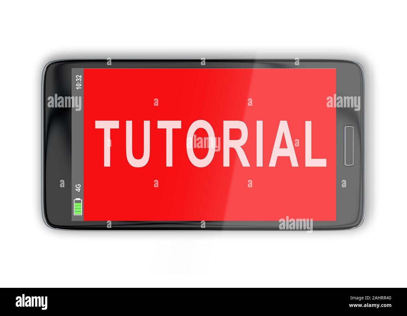 3D illustration of TUTORIAL title on cellular screen, isolated on white ...