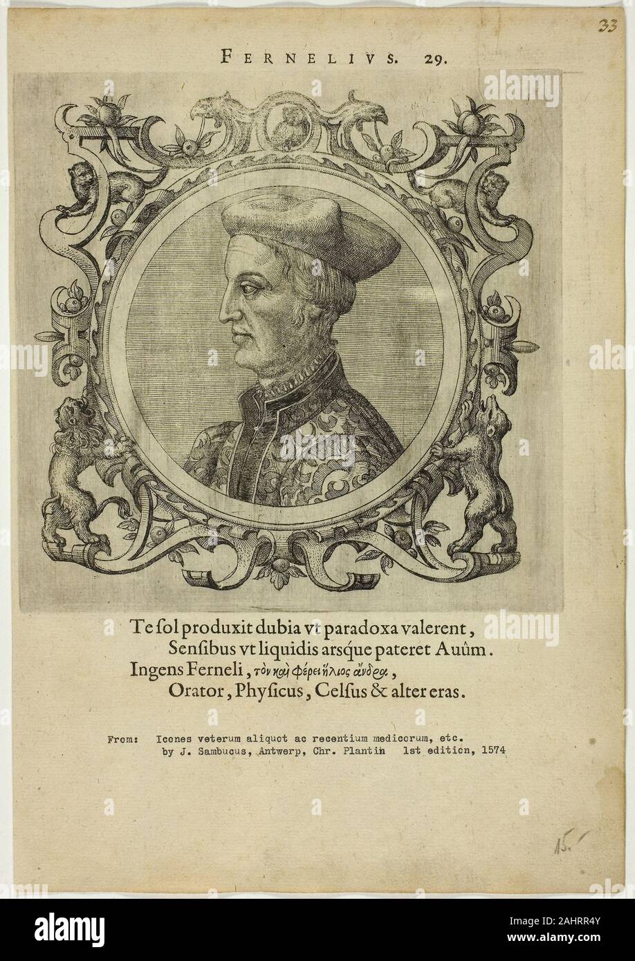 Johannes Sambucus (Author). Portrait of Fernelius. 1574. Flanders ...