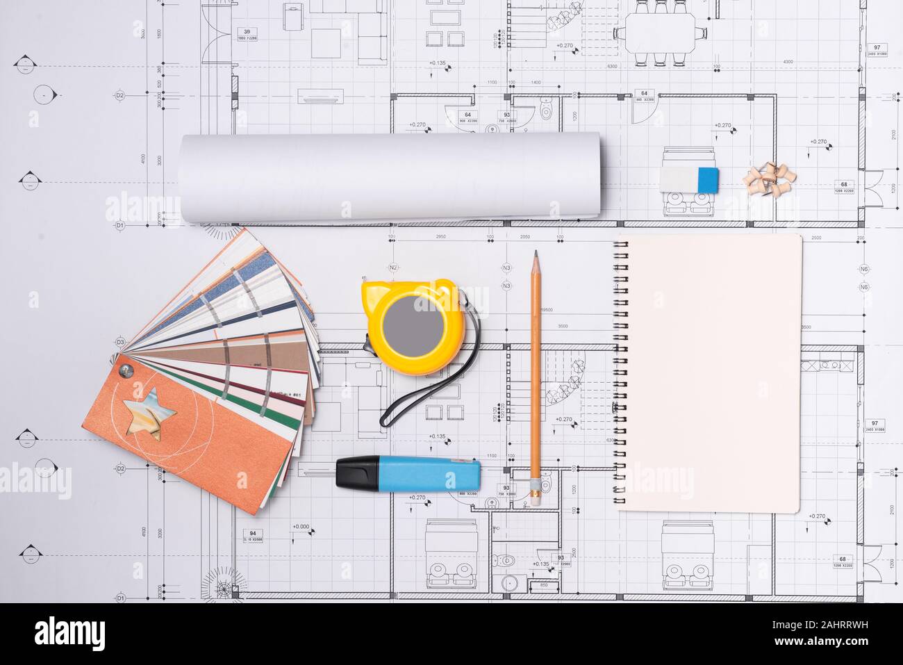 Construction helmet house plan tools hi-res stock photography and ...