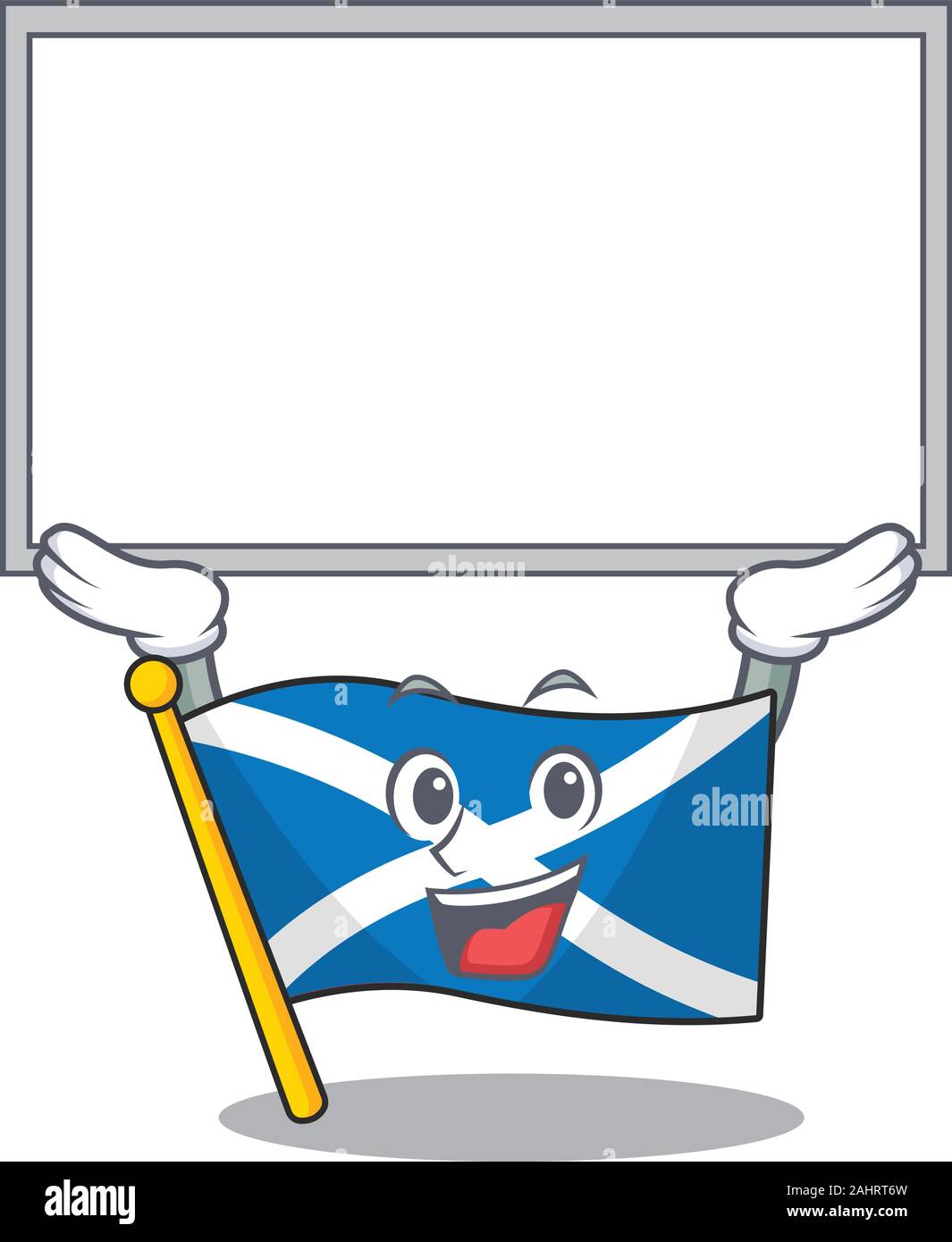 Happy cartoon character flag scotland Scroll raised up board Stock ...