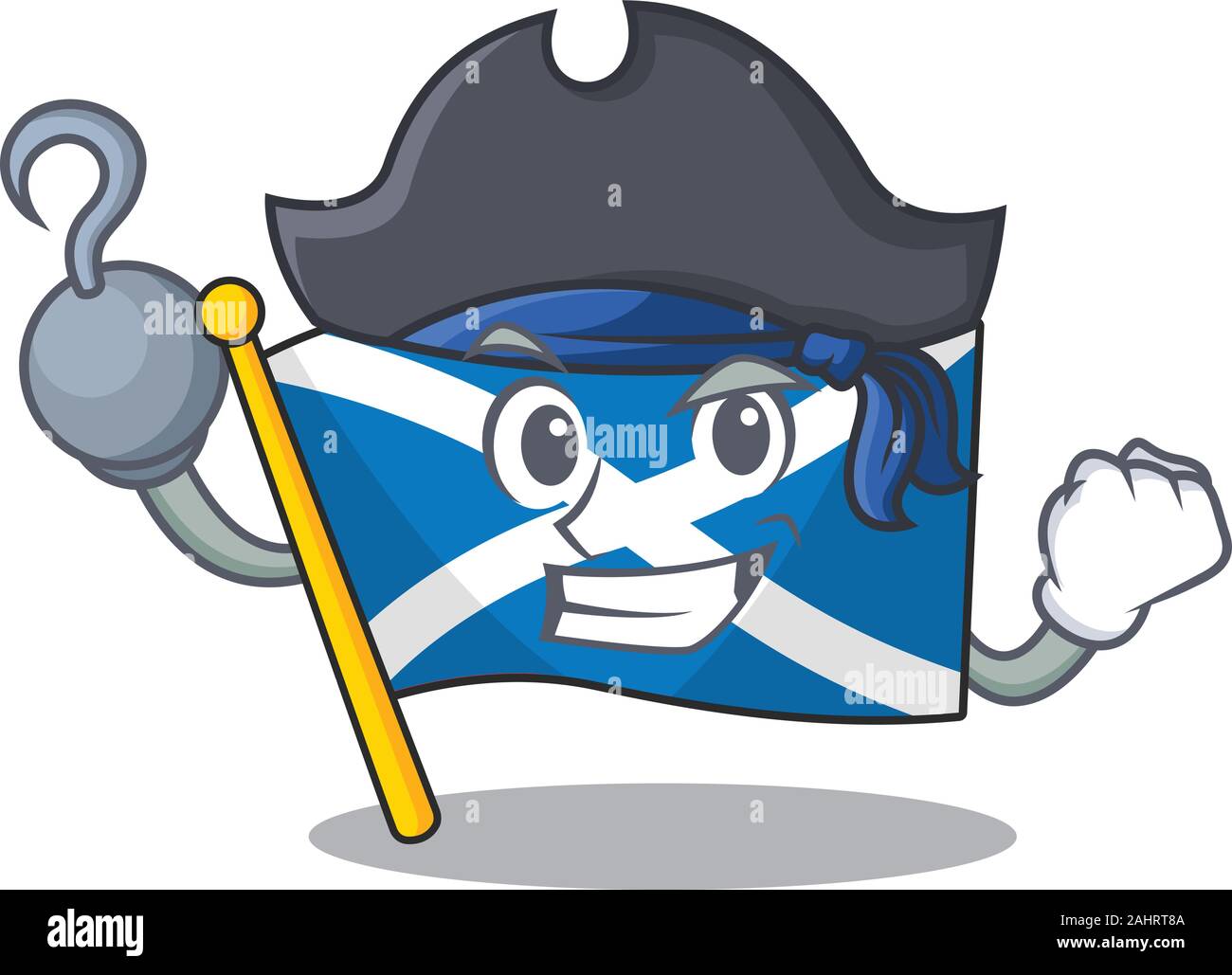 one hand Pirate flag scotland Scroll cartoon style with hat Stock ...