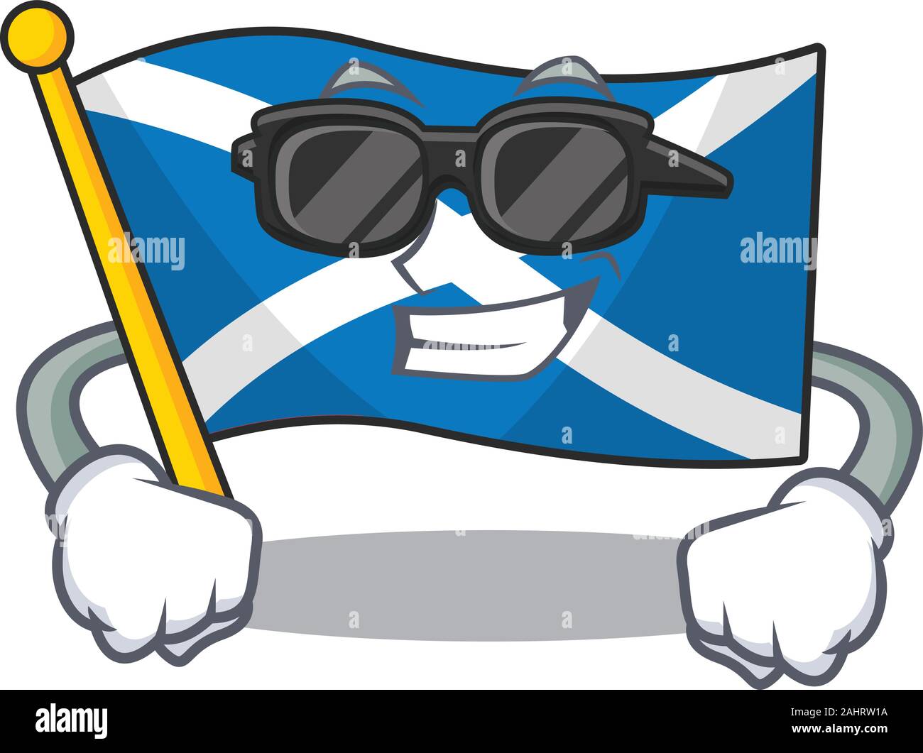 Super cool flag scotland Scroll character with black glasses Stock ...