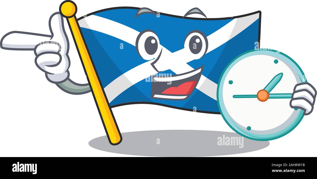 smiling flag scotland Scroll cartoon character style with clock Stock ...