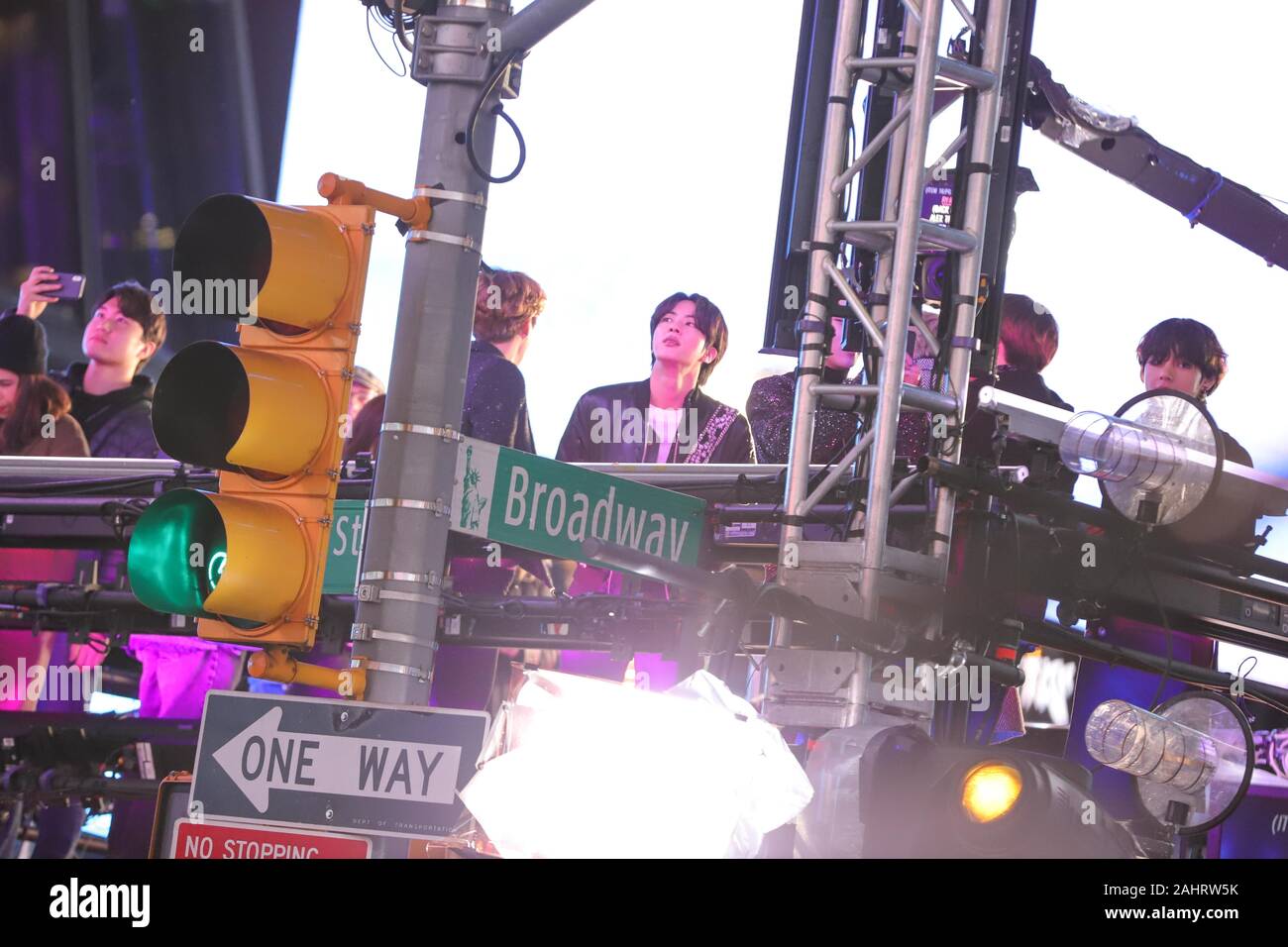 New York, New York, USA. 1st Jan, 2020. Members of the band K-Pop BTS ...