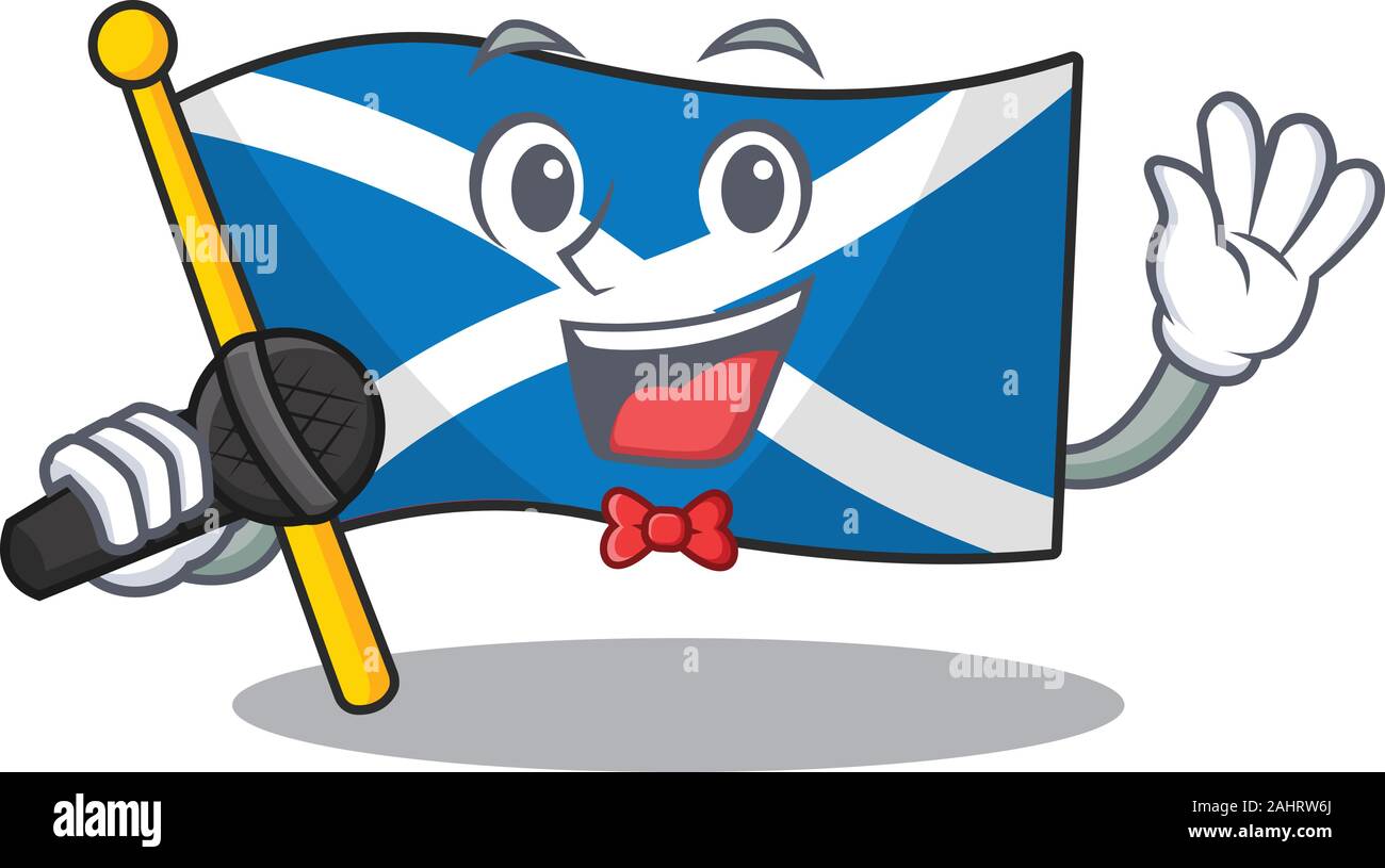 Cute cartoon Singing flag scotland Scroll with a microphone Stock ...