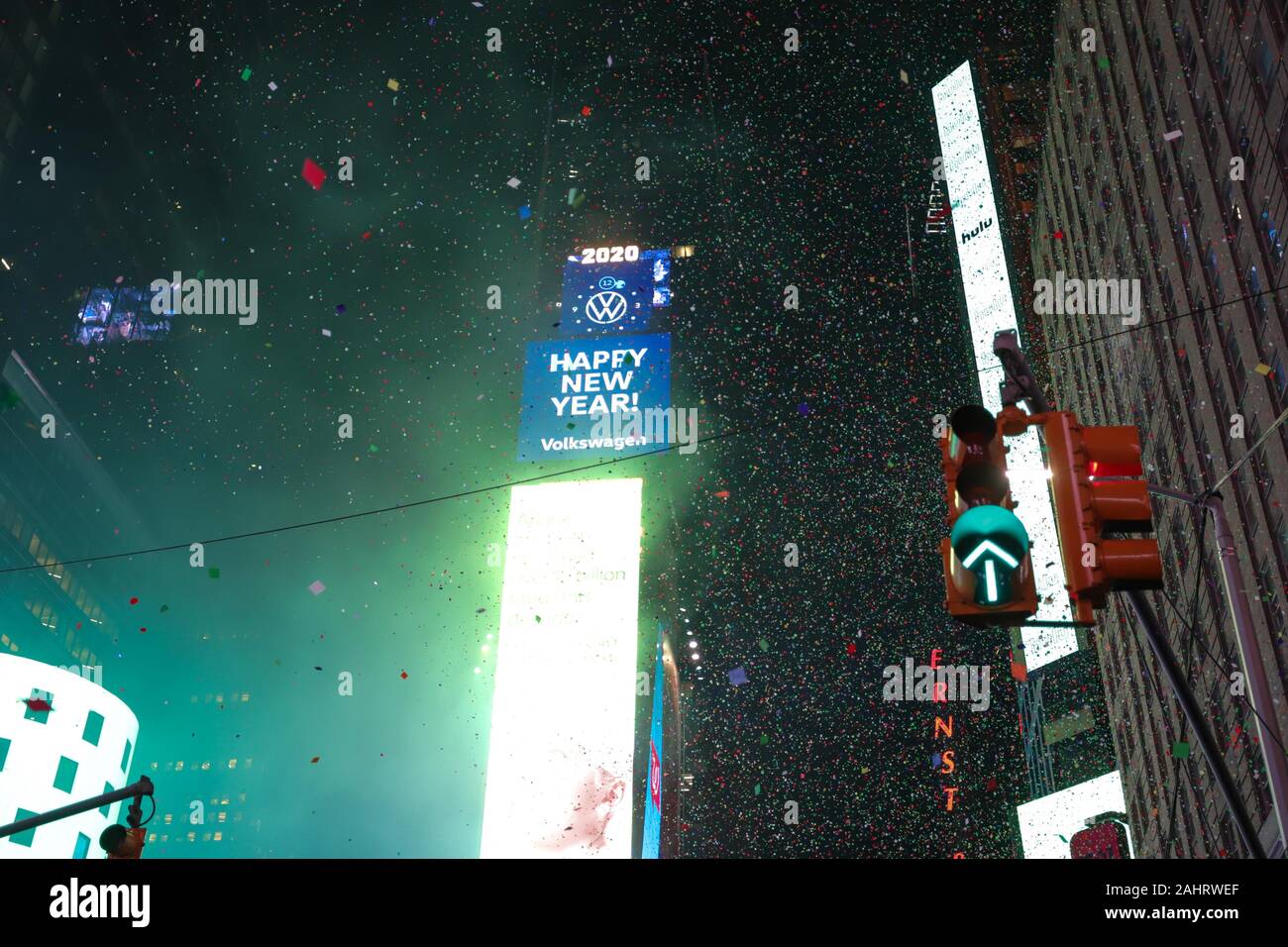 New York, New York, USA. 1st Jan, 2020. Fireworks and shredded paper ...
