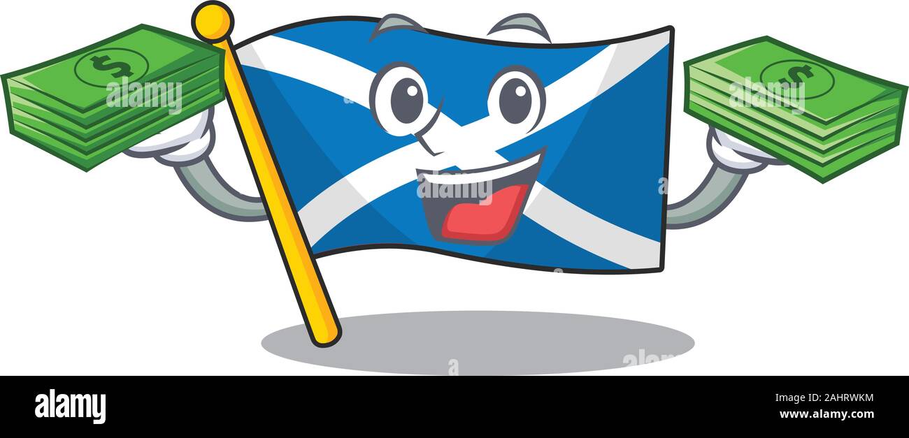 Very happy flag scotland Scroll character with money on hands Stock ...