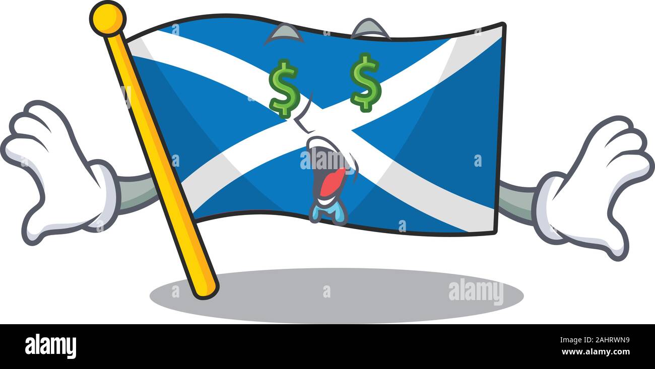Flag scotland Scroll with Money eye cartoon character style Stock ...