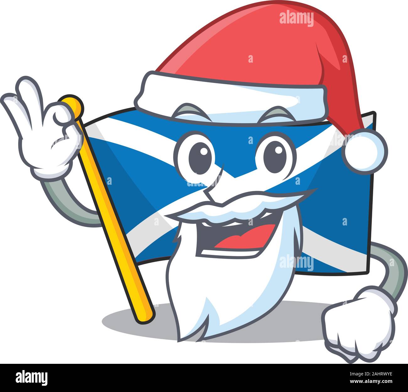 Santa flag scotland Scroll cartoon character design with ok finger ...
