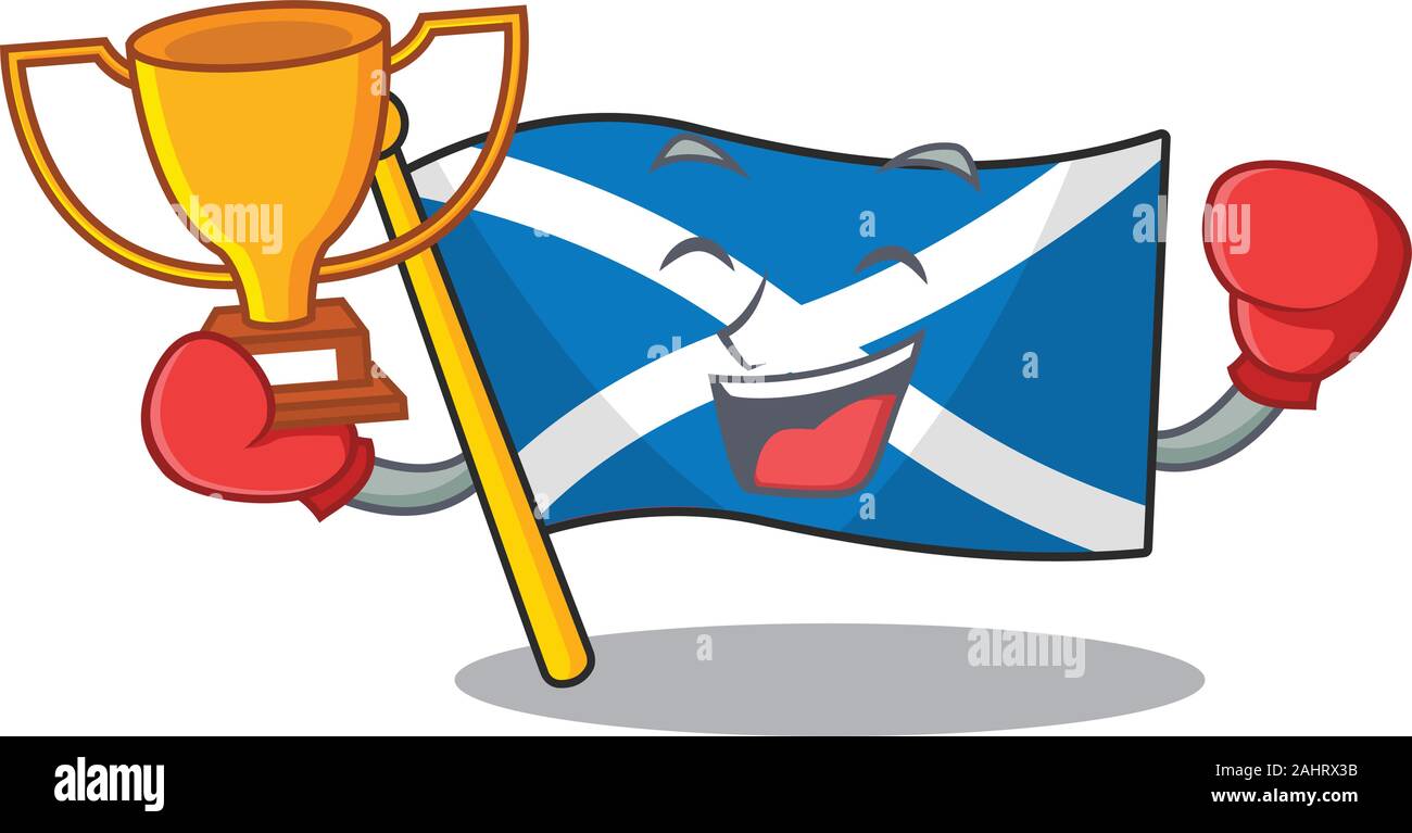 Super cool Boxing winner flag scotland Scroll in mascot cartoon design ...